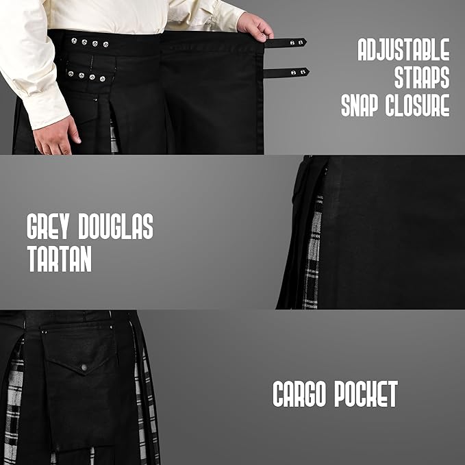 Grey Douglas Hybrid Utility Kilts for Men Scottish Traditional Kilt wi