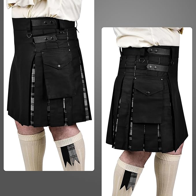 Grey Douglas Hybrid Utility Kilts for Men Scottish Traditional Kilt wi