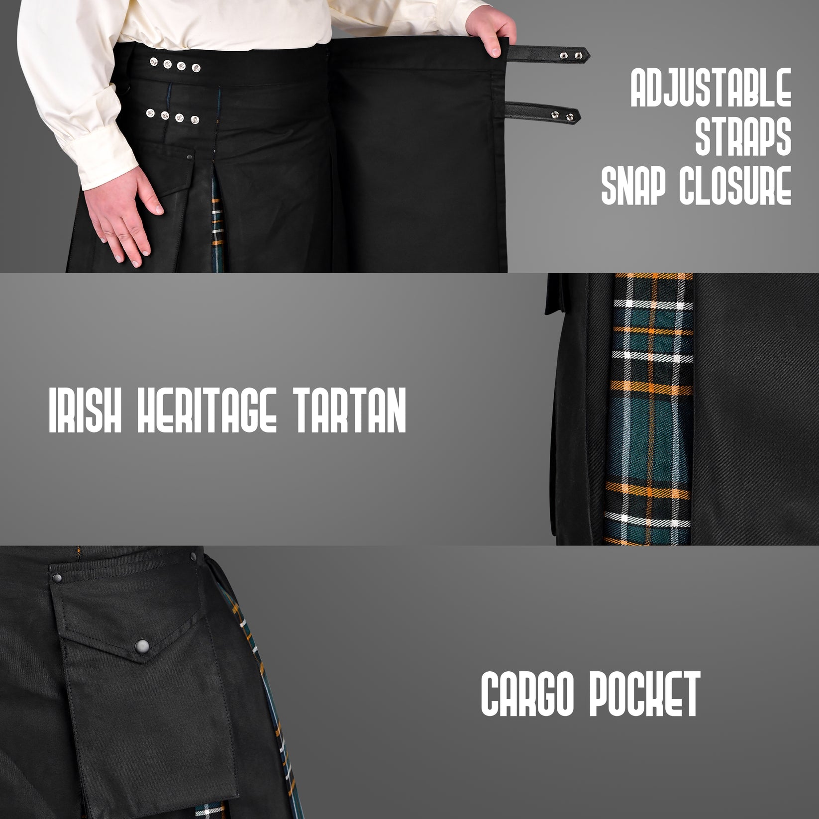 Irish Heritage Hybrid Utility Kilts for Men Scottish Traditional Kilt