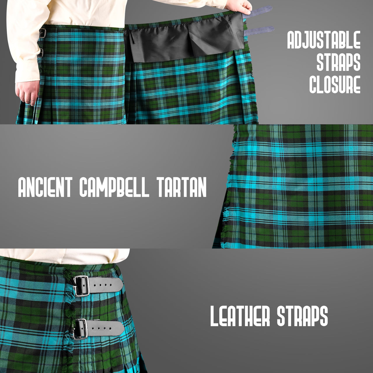 Kilt for Men I Ancient Campbell Tartan Kilt Polyviscose 8 Yard Traditi ...