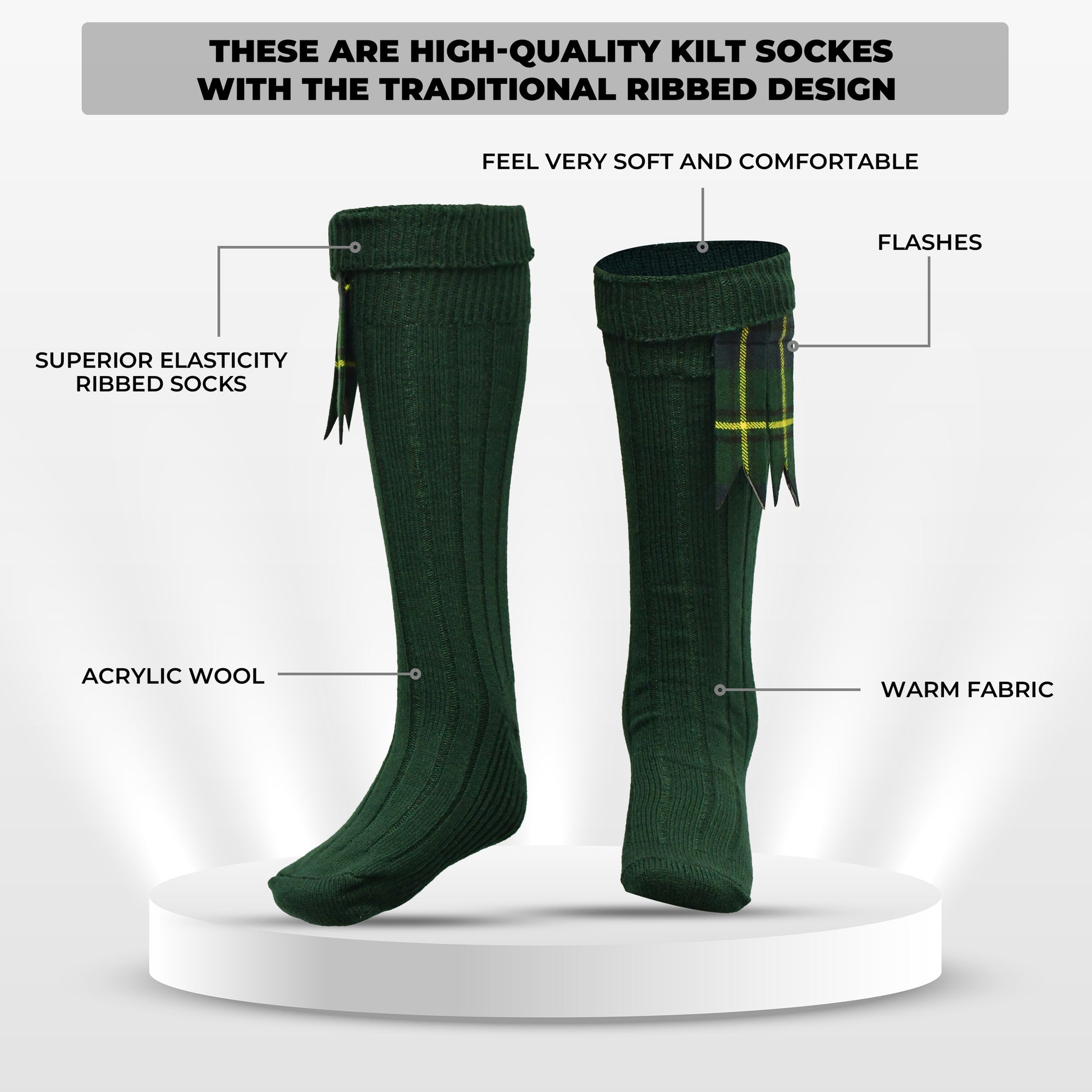 Comfortable Wool Blend Green Kilt Hose | High-Quality Kilt Socks