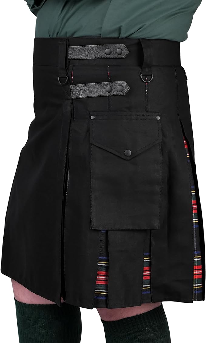 Black Stewart Hybrid Utility Kilts for Men Scottish Traditional Kilt w