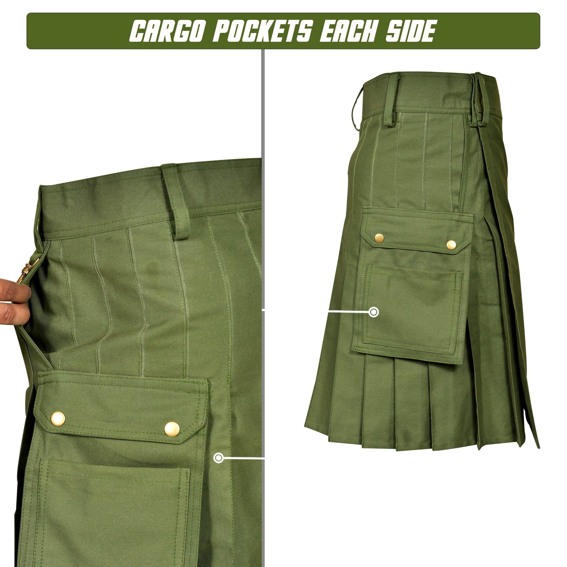 Olive Green Utility Kilt for Men