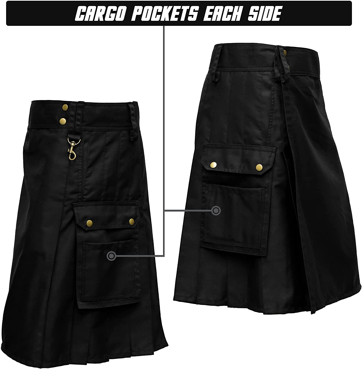 Black Utility Kilts for Men| 100% Cotton Men Kilts For Sale