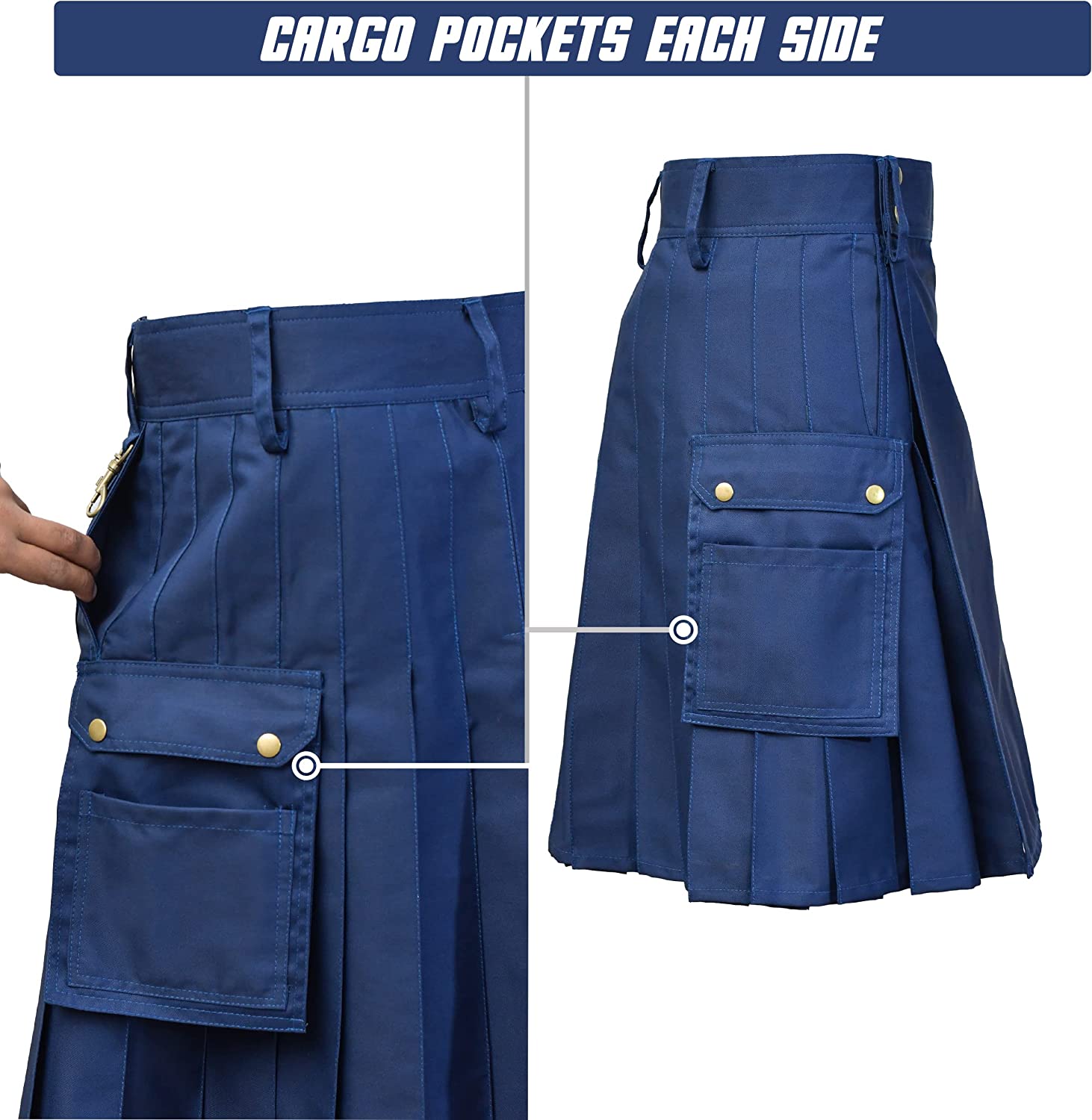 Navy Blue Modern Utility Kilt for Men | 100% Cotton