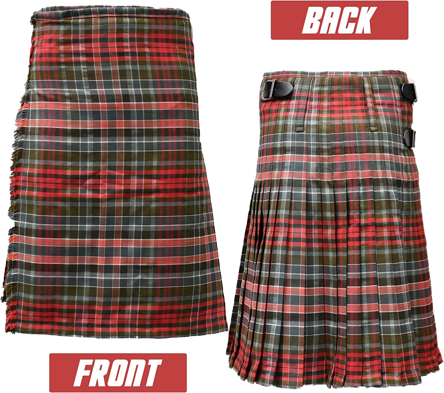 Kilt for Men I Gordon Weathered Red Scottish Tartan Kilt Polyviscose 8