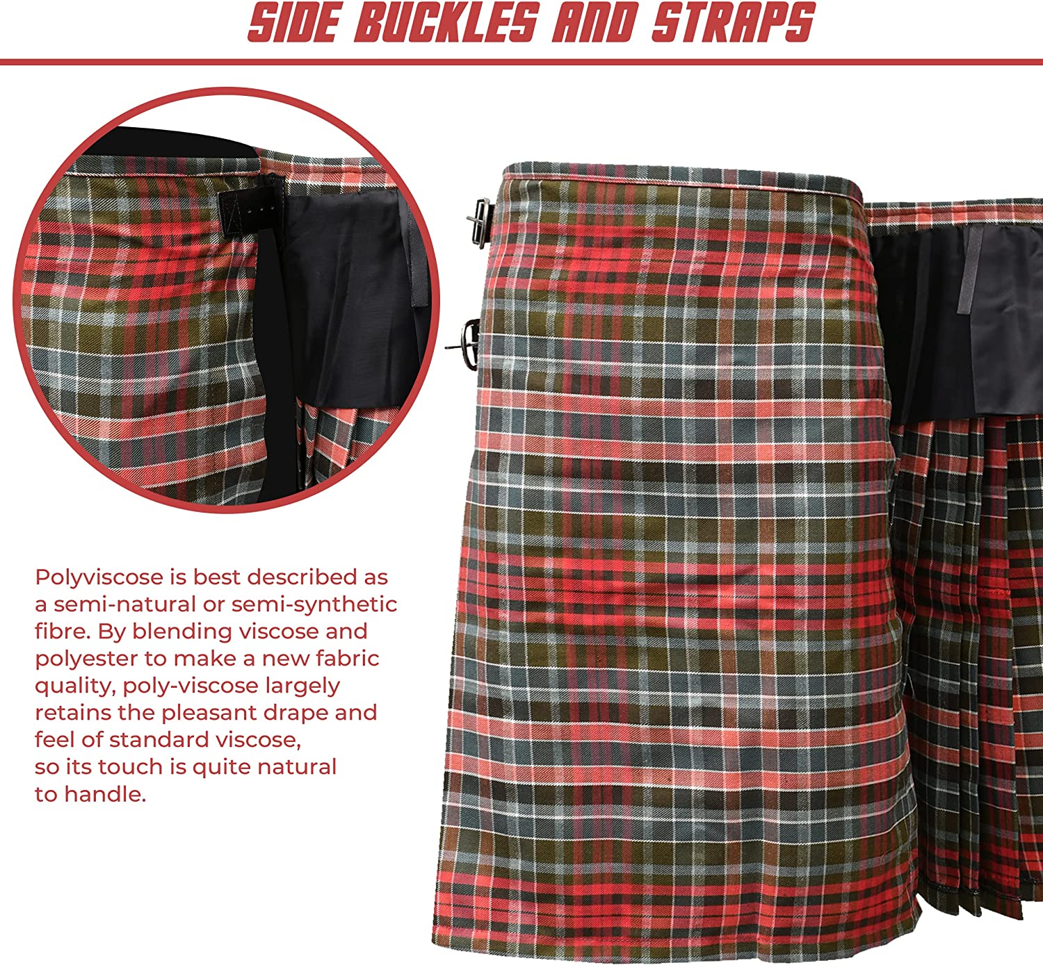 Kilt for Men I Gordon Weathered Red Scottish Tartan Kilt Polyviscose 8