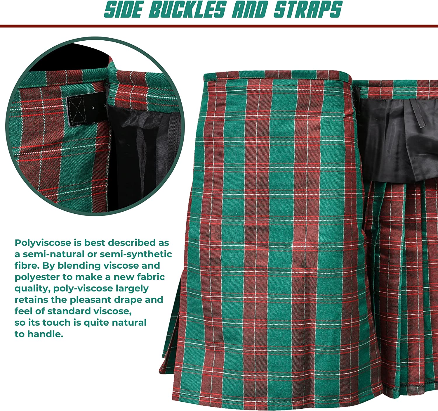 Kilt for Men I Welsh National Scottish Tartan Kilt Polyviscose 8 Yard